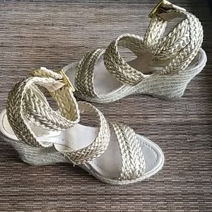 Apostrophe | Shoes | Apostrophe Gold Wedge Sandals | Poshmark